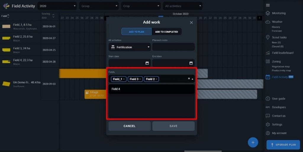 Field Activity Log: Userguide On EOSDA Crop Monitoring